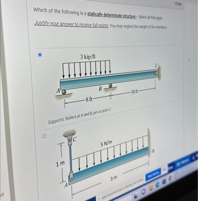 Solved Which of the following is a statically determinate | Chegg.com