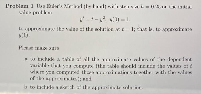 Solved Problem 1 Use Euler's Method (by hand) with step-size | Chegg.com