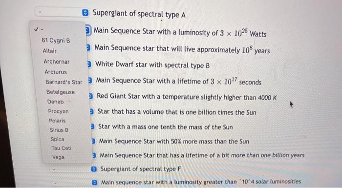 Solved - + . - - Supergiant of spectral type A Main Sequence | Chegg.com