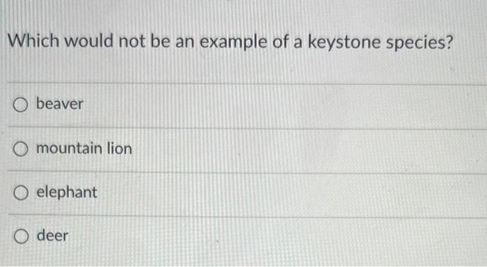 Solved Which would not be an example of a keystone species? | Chegg.com
