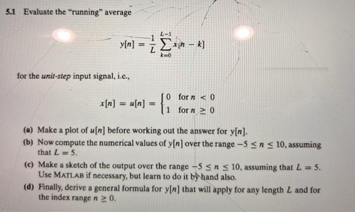 Solved 5.1 Evaluate the "running" average y[n] for the | Chegg.com