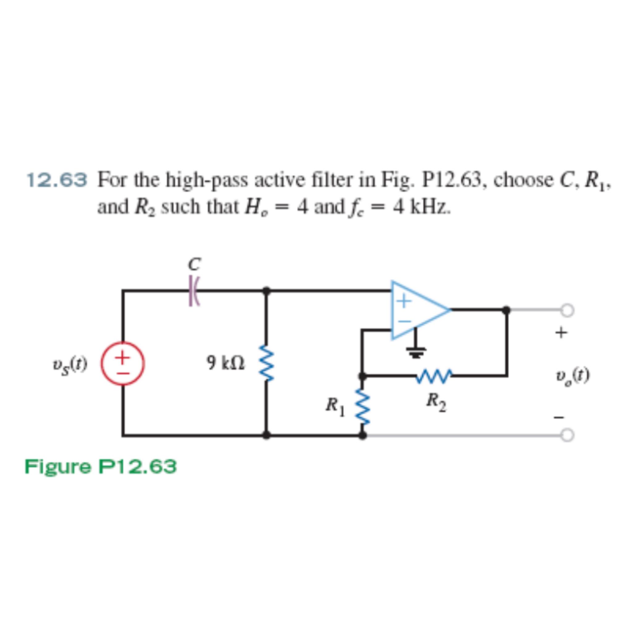 Solved 12.63 ﻿For the high-pass active filter in Fig. | Chegg.com