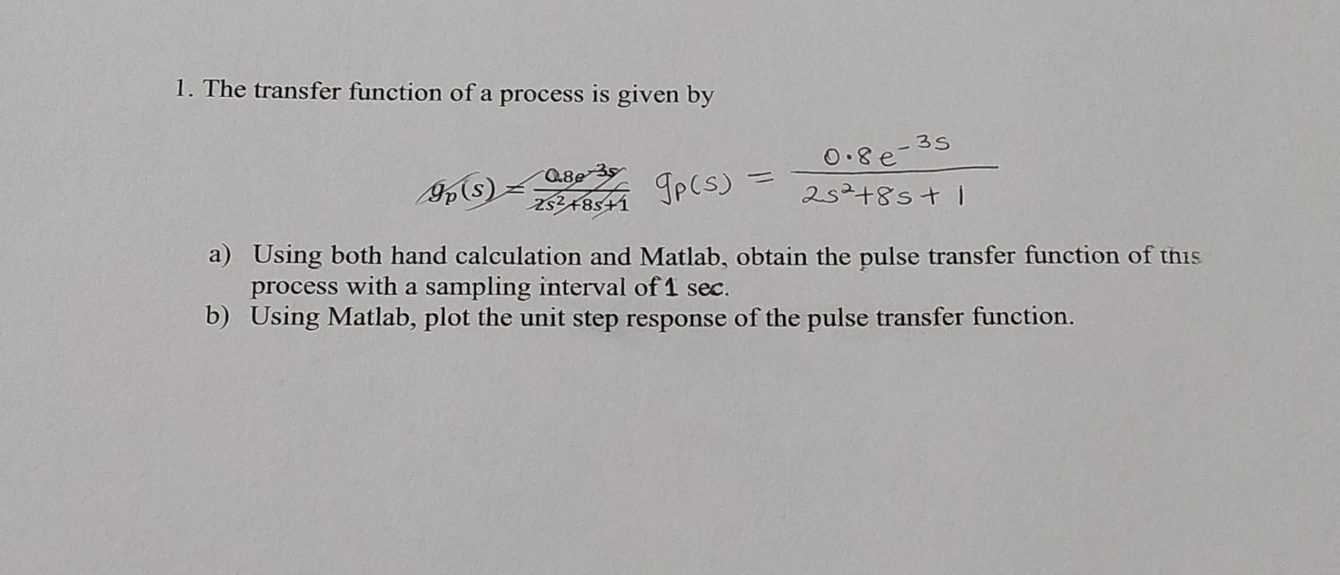 Solved 1. The transfer function of a process is given by -35 | Chegg.com