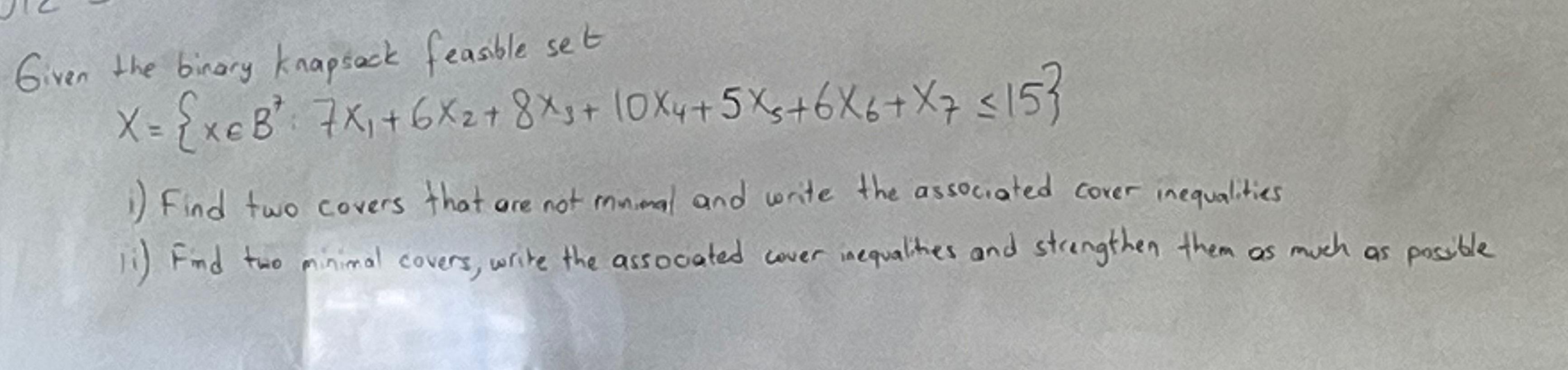 Solved Given the binary knapsack feasble | Chegg.com