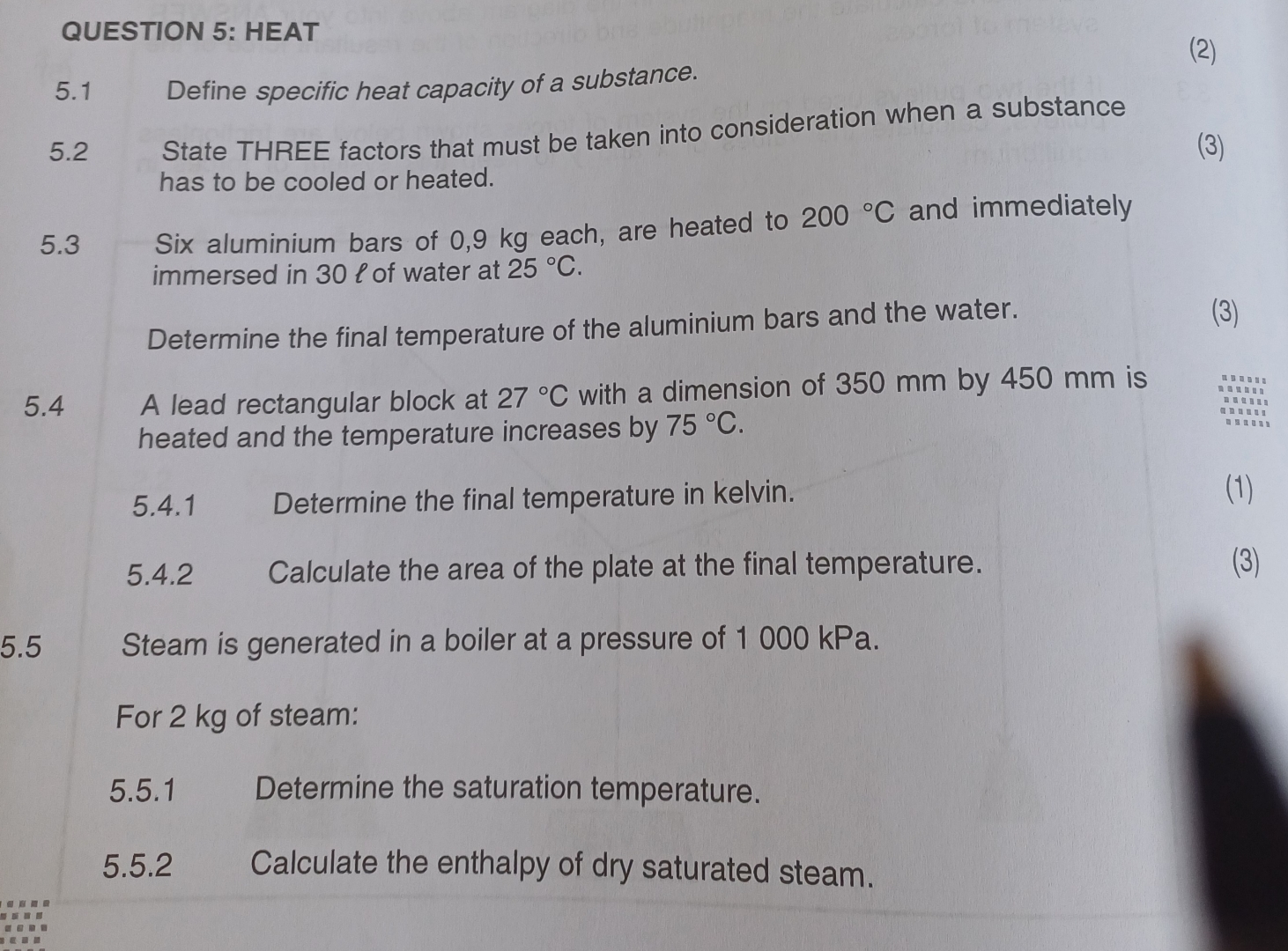 Solved QUESTION 5: HEAT5.1 ﻿Define specific heat capacity of | Chegg.com