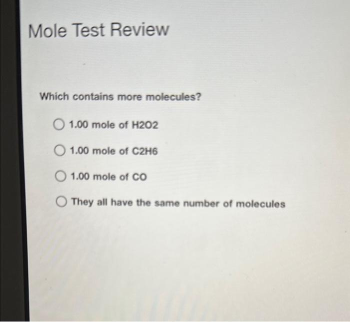Solved Mole Test Review What is the number of moles of | Chegg.com