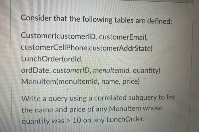 Solved Consider that the following tables are defined: | Chegg.com
