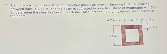 Solved 7. A square box beam is constructed from four planks | Chegg.com