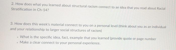 2. How does what you learned about structural racism | Chegg.com