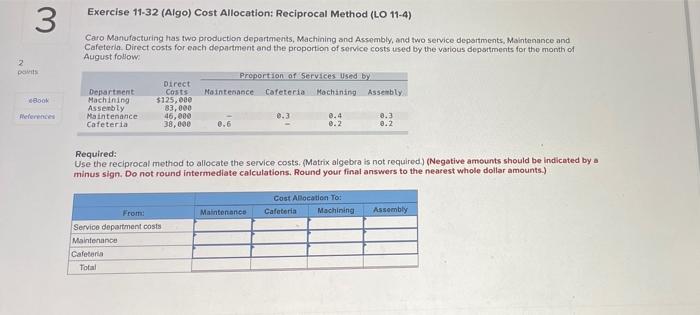 Solved Exercise 11-32 (Algo) Cost Allocation: Reciprocal | Chegg.com
