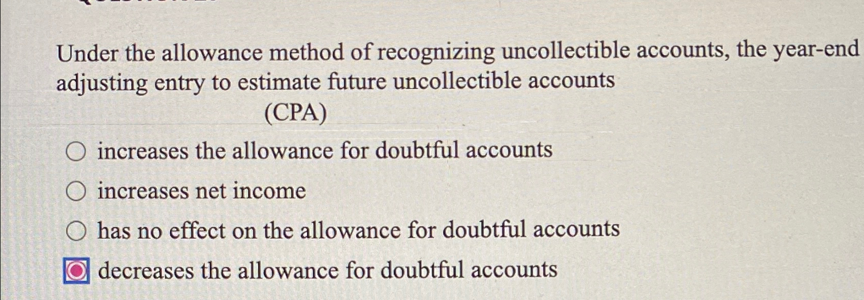 Solved Under the allowance method of recognizing | Chegg.com