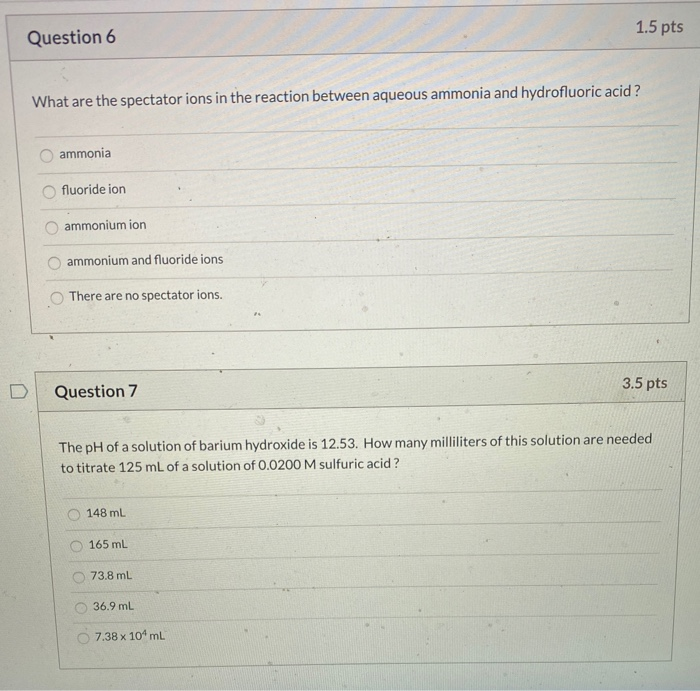 Solved 1.5 pts Question 6 What are the spectator ions in the | Chegg.com