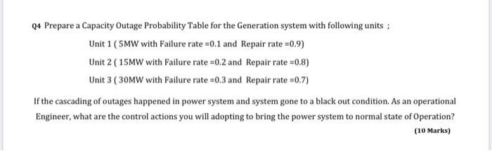 Q4 Prepare a Capacity Outage Probability Table for | Chegg.com
