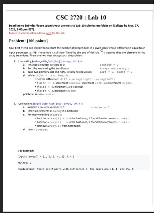 Solved CSC 2720 : Lab 10 Deadline to Submit: Please submit | Chegg.com