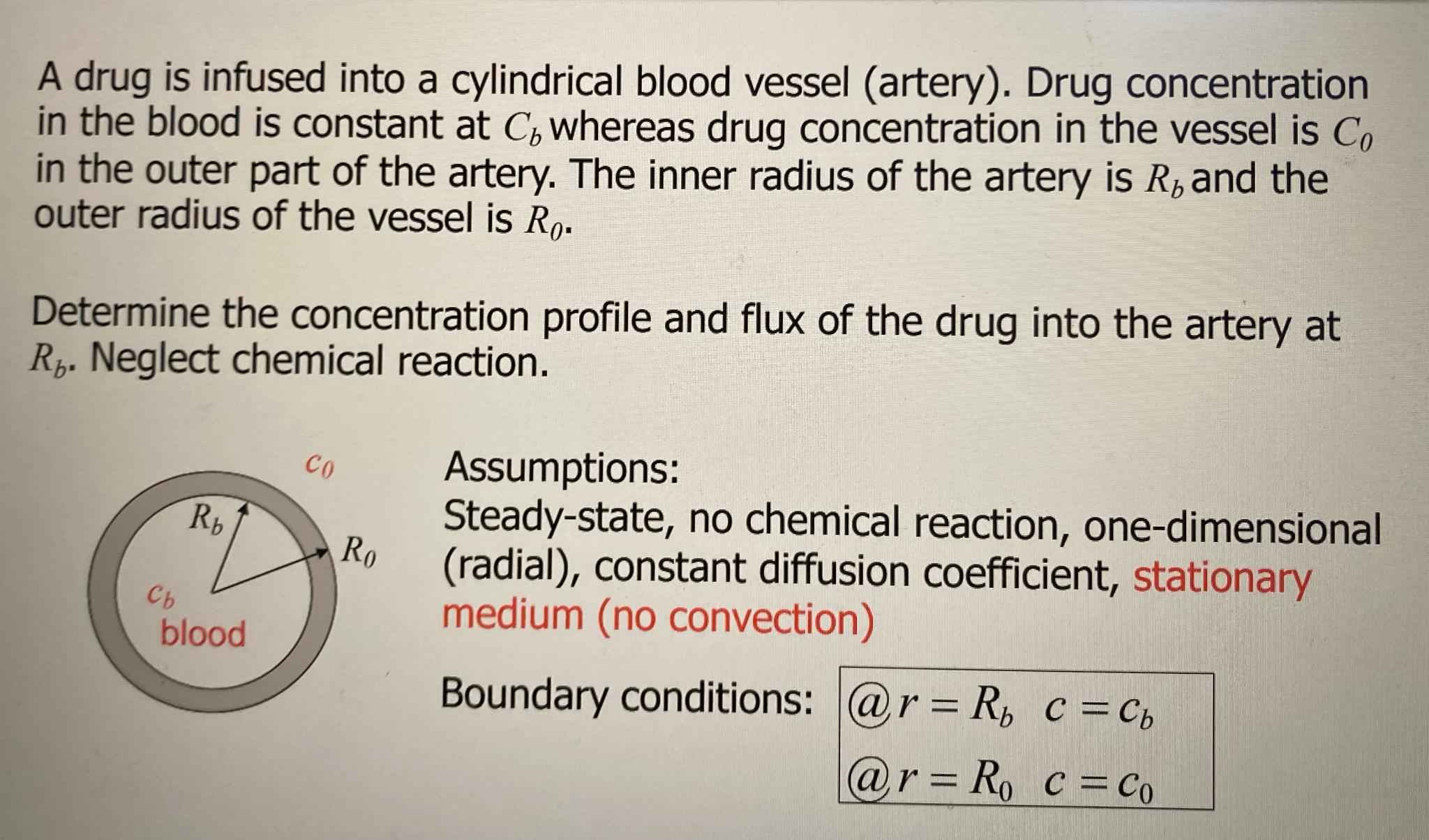 Solved A drug is infused into a cylindrical blood vessel | Chegg.com