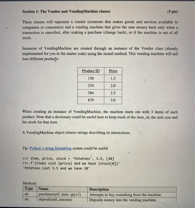 Solved Section 1: The Vendor and Vending Machine classes (5 | Chegg.com