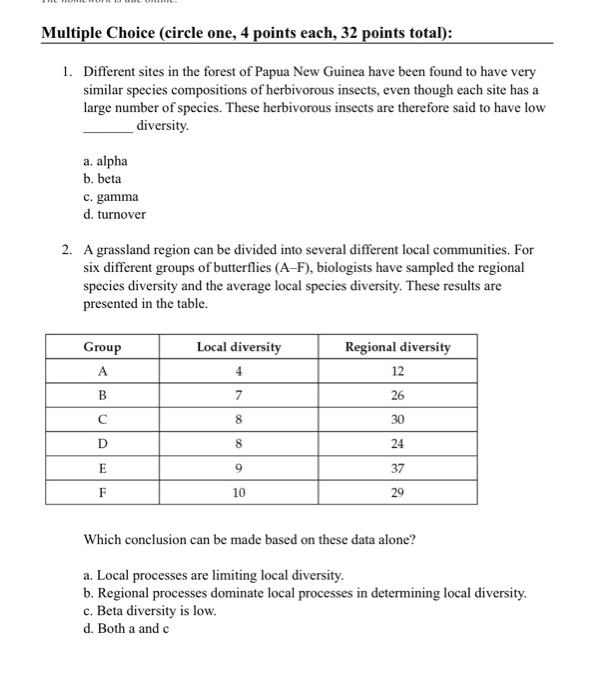 Solved Multiple Choice (circle one, 4 points each, 32 points | Chegg.com