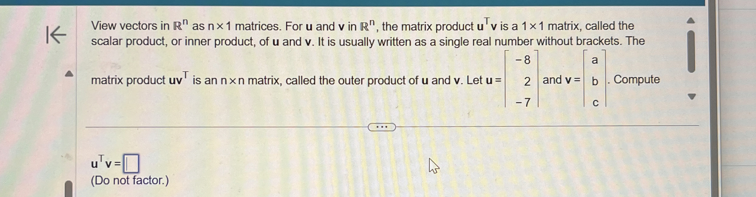 Solved View vectors in Rn ﻿as n×1 ﻿matrices. For u ﻿and v | Chegg.com
