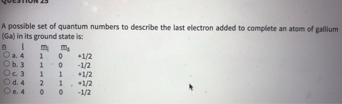 Solved A possible set of quantum numbers to describe the | Chegg.com