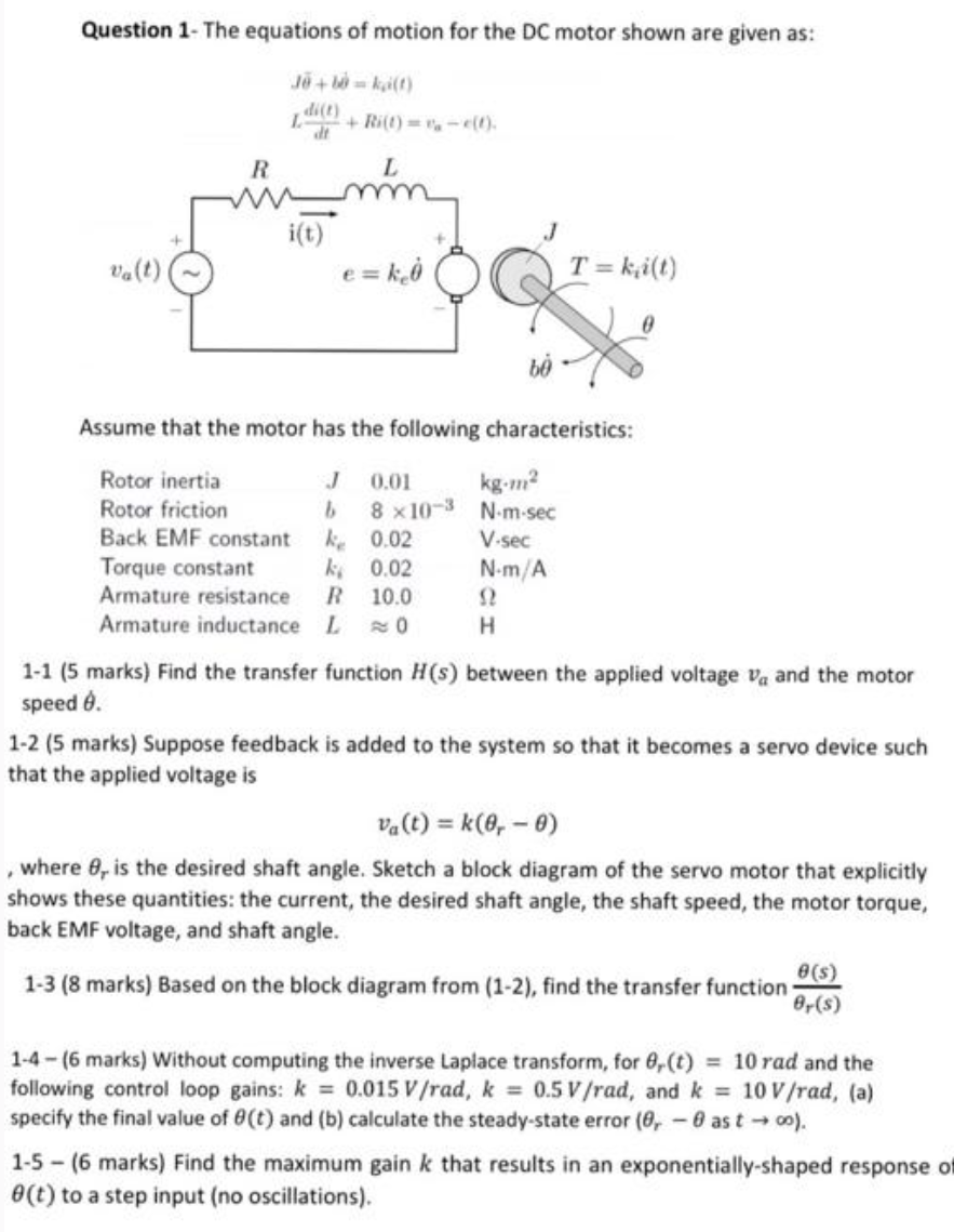 Question 1- ﻿The equations of ﻿motion for the DC | Chegg.com