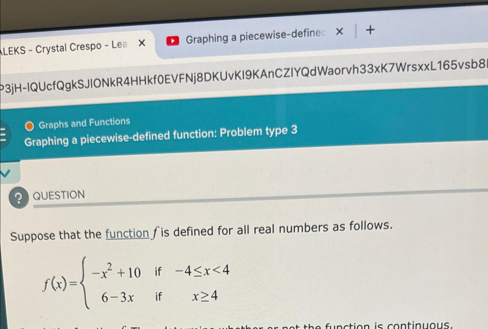 LEKS - Crystal Crespo - Lea x\\nGraphing a | Chegg.com