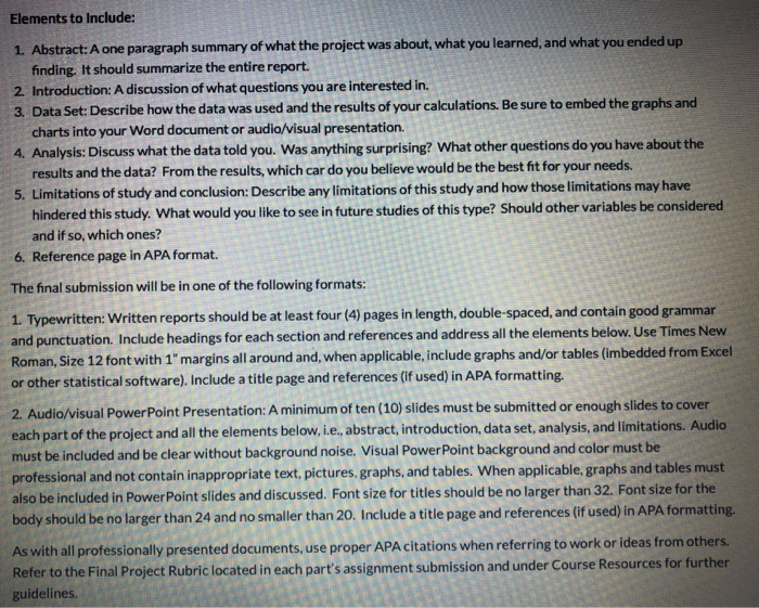 Elements to include: 1. Abstract: A one paragraph | Chegg.com