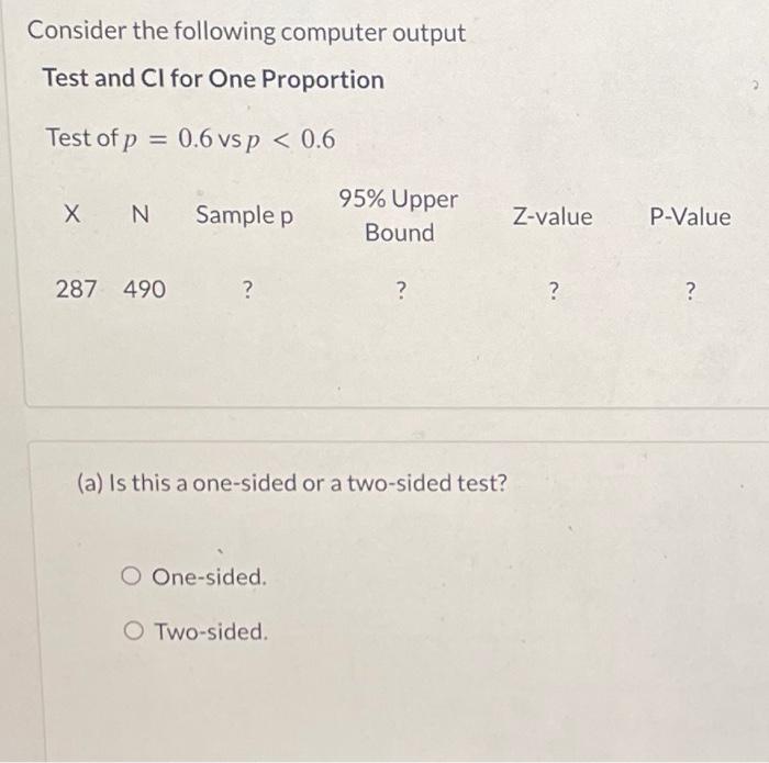 Solved Consider the following computer output Test and Cl | Chegg.com