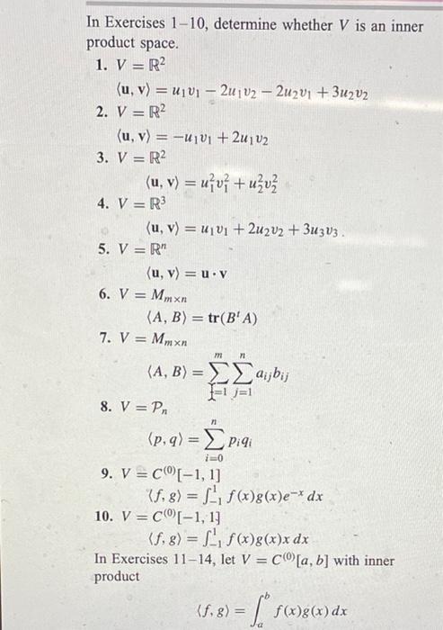 Solved In Exercises 1-10, determine whether V is an inner | Chegg.com