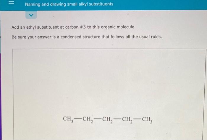 Solved Naming and drawing small alkyl substituents Add an | Chegg.com