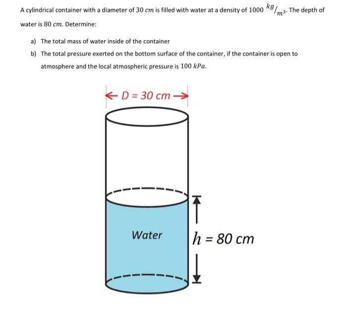 Solved A cylindrical container with a diameter of 30 cm is | Chegg.com