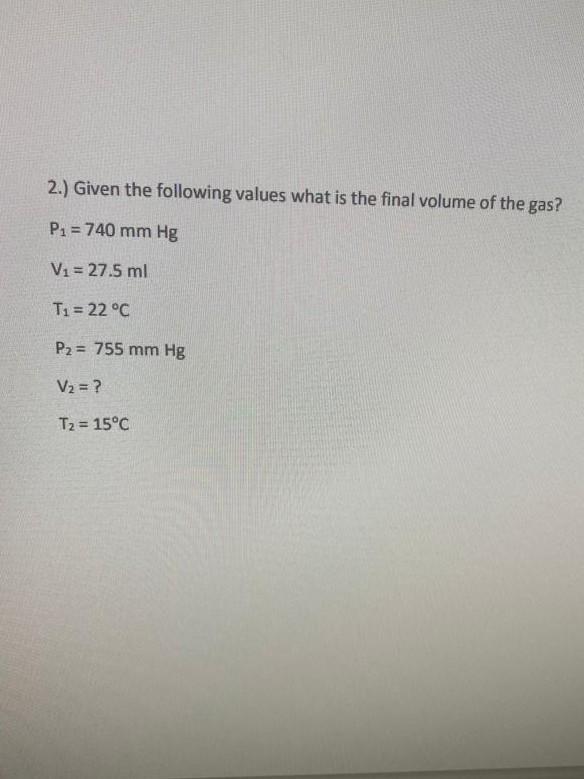 Solved 2.) Given the following values what is the final | Chegg.com