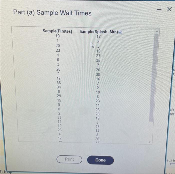 Part (a) Sample Wait TimesPart (a) Sample Wait | Chegg.com