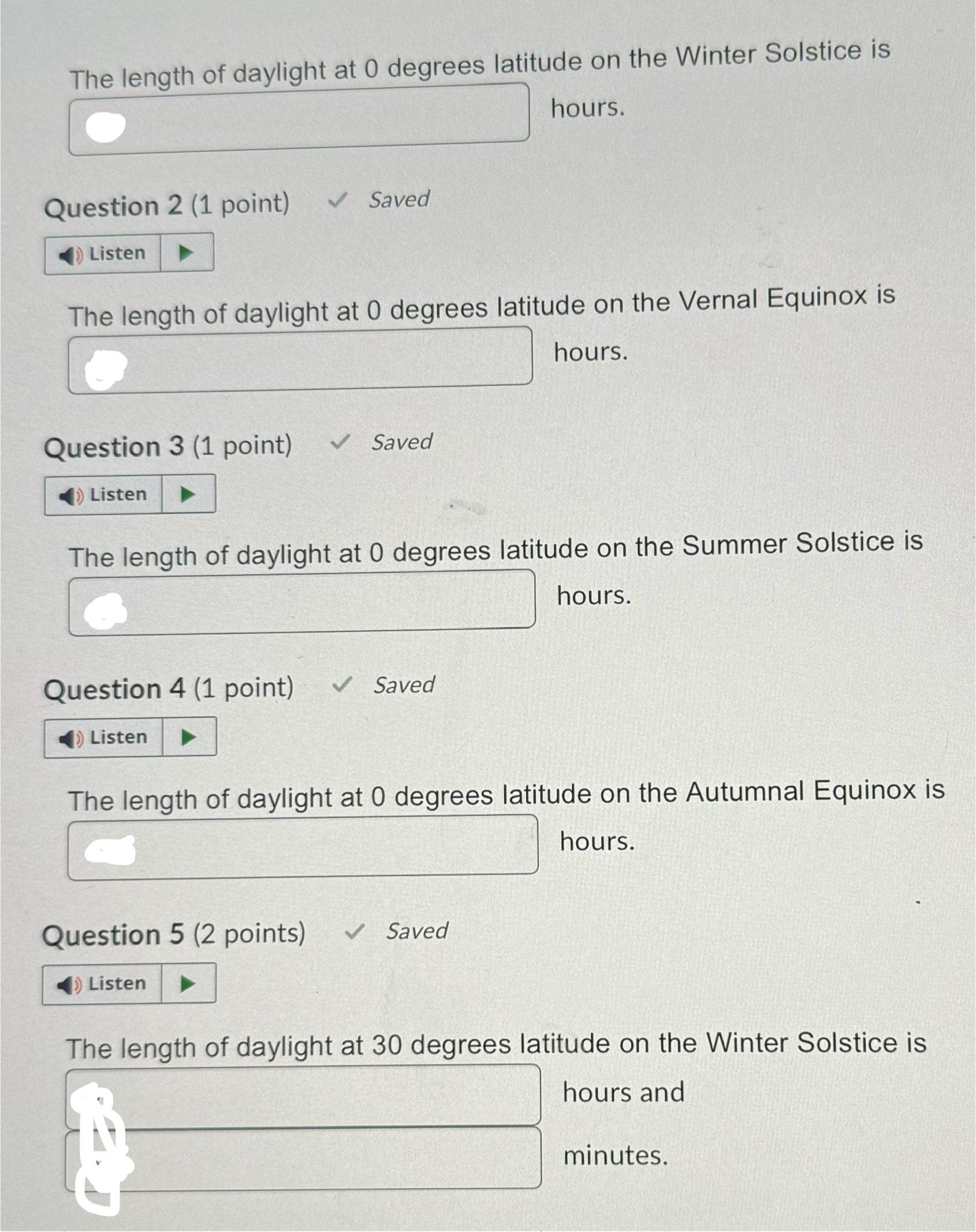 Solved The lenath of daylight at 0 ﻿degrees latitude on the | Chegg.com