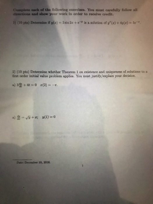 Solved Complete each of the following exercises. You must | Chegg.com