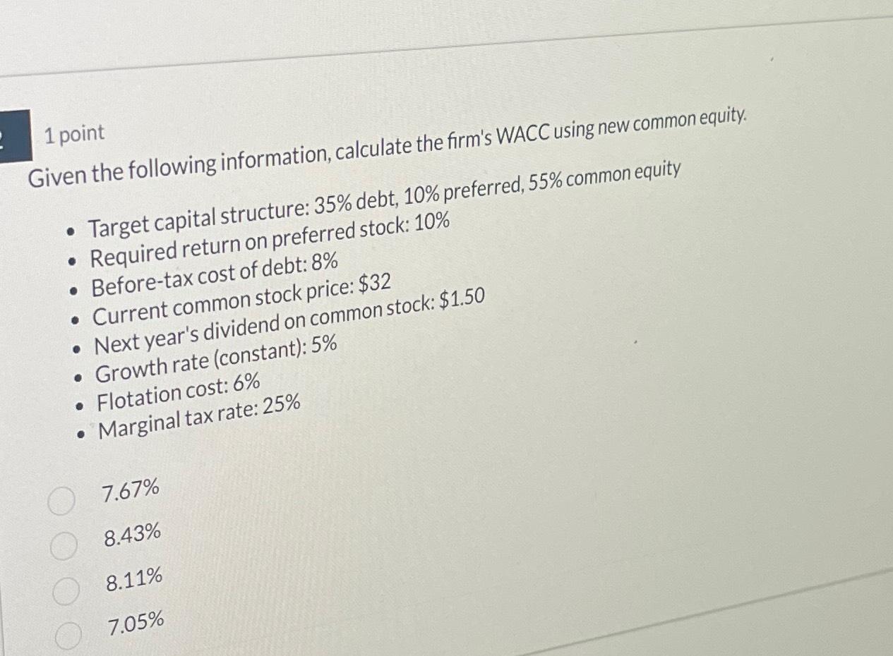 Solved 1 ﻿pointGiven the following information, calculate | Chegg.com