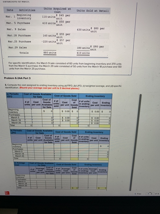 Solved Saved Required information Problem 6-2AA Periodic: | Chegg.com