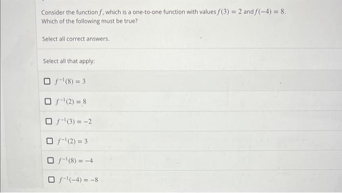 Solved Consider the function f, which is a one-to-one | Chegg.com