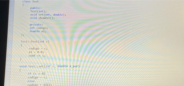 Solved class Test public: Test(int); void set(int, double); | Chegg.com