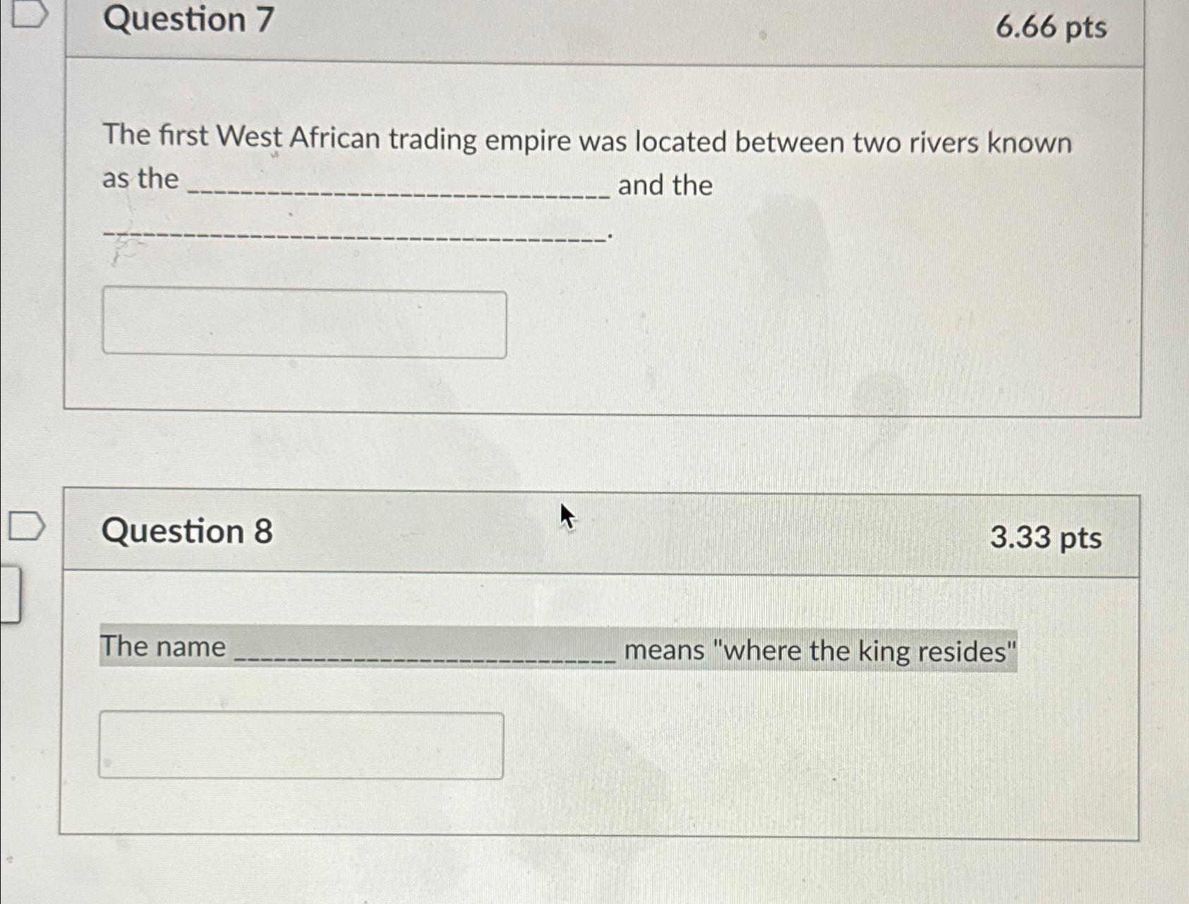 Solved Question 76.66 ptsThe first West African trading | Chegg.com Solved Question 76.66 ptsThe first West African trading | Chegg.com