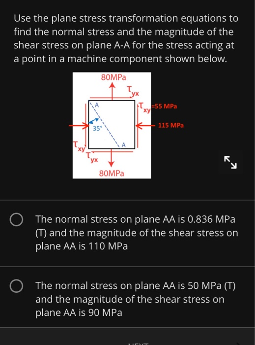 Solved Use the plane stress transformation equations to find | Chegg.com