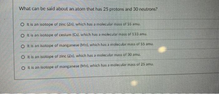 Solved What can be said about an atom that has 25 protons | Chegg.com
