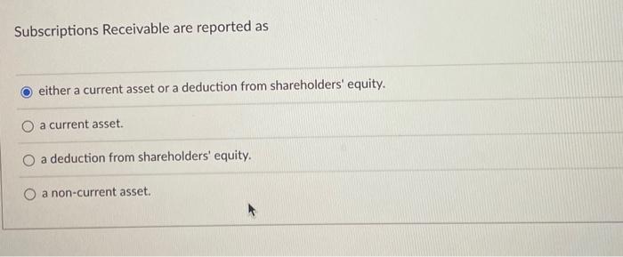 Solved Subscriptions Receivable are reported as either a | Chegg.com