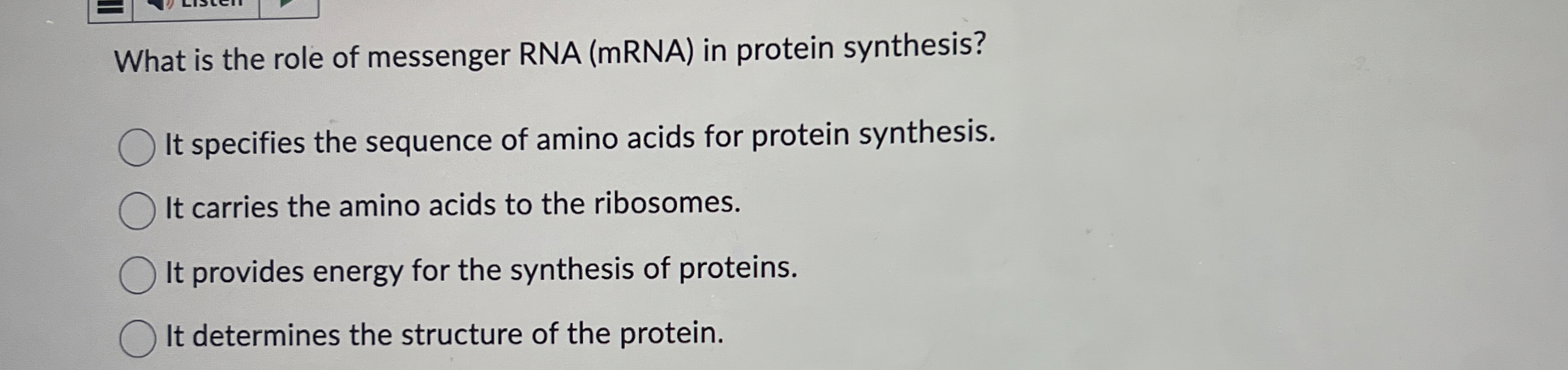 Solved What is the role of messenger RNA in a protein | Chegg.com