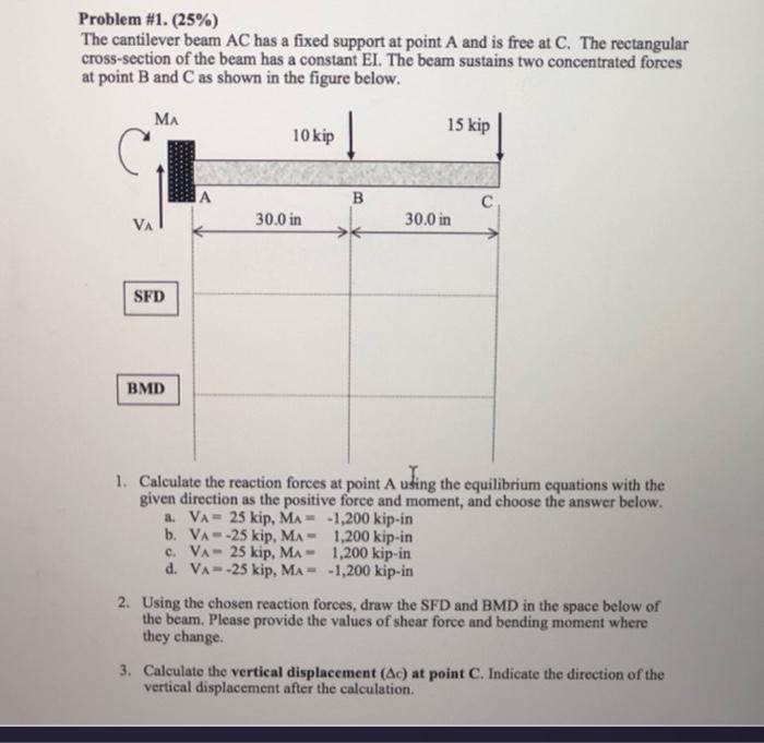 Solved Problem \#1. (25%) The cantilever beam AC has a fixed | Chegg.com