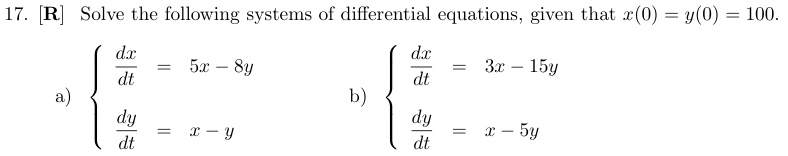 Solved R ﻿Solve the following systems of differential | Chegg.com