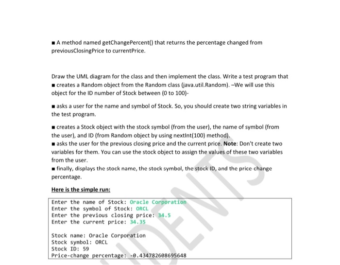 Solved Homework - Stock and Random classes: Design a class | Chegg.com
