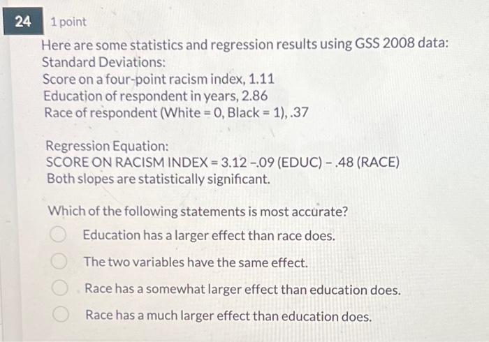Solved 1 point Here are some statistics and regression | Chegg.com