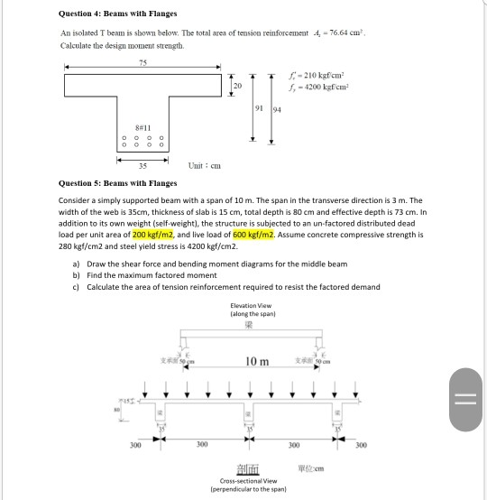 Solved Question 4: Beams with Flanges An isolated T beam is | Chegg.com