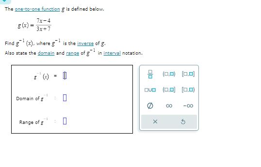 Solved The one-to-one function g ﻿is defined | Chegg.com