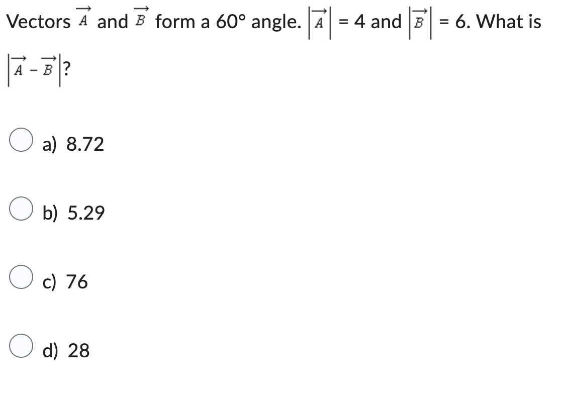 Solved Vectors vec(A) ﻿and vec(B) ﻿form a 60° ﻿angle. | Chegg.com